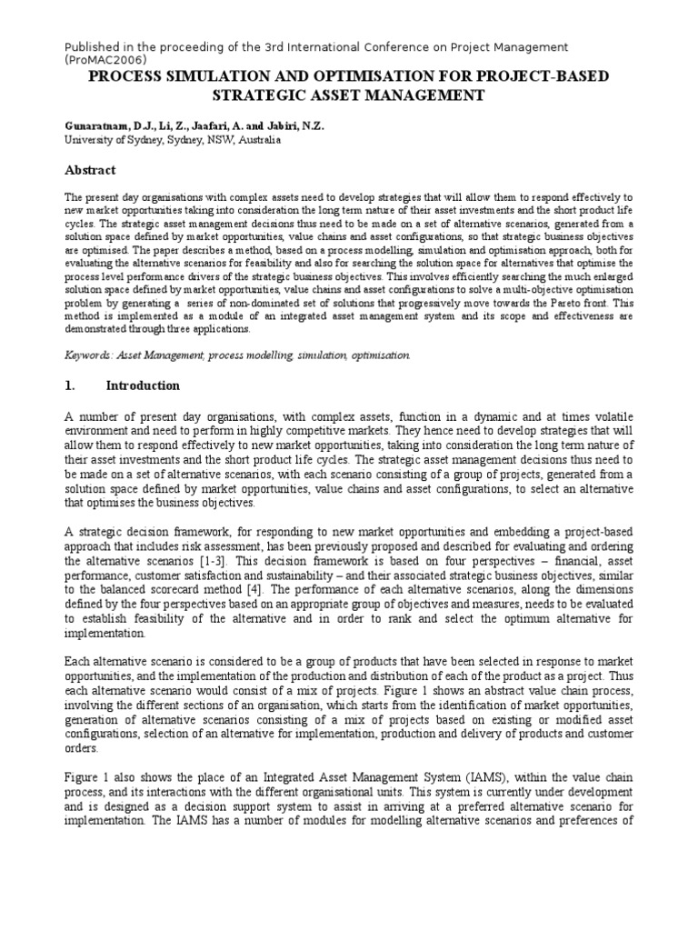 Process Simulation and Optimisation for Project-Based Strategic Asset ...