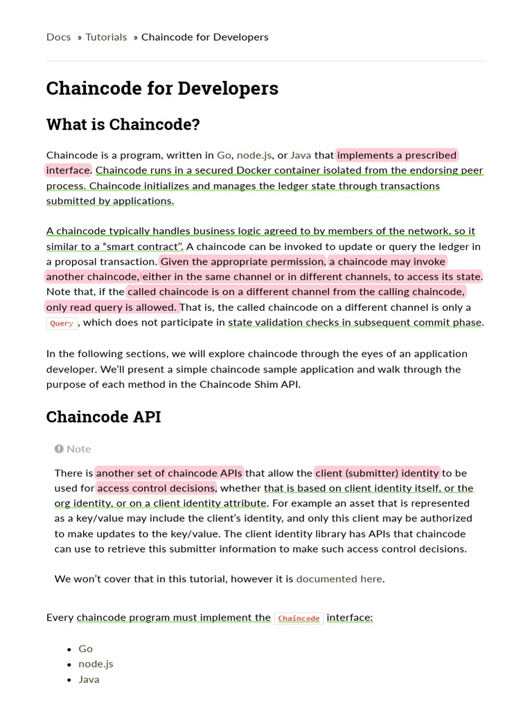 Chaincode For Developers - Hyperledger-Fabricdocs Master Documentation | PDF | Cryptography ...