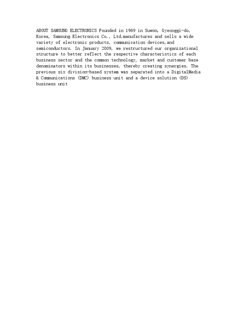 About Samsung Electronics Founded in 1969 in Suwon | PDF