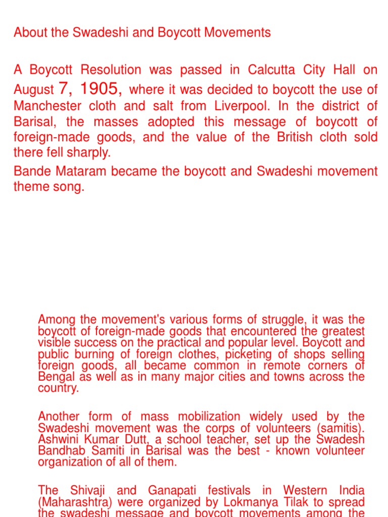 Swadeshi and Boycott Movement | PDF
