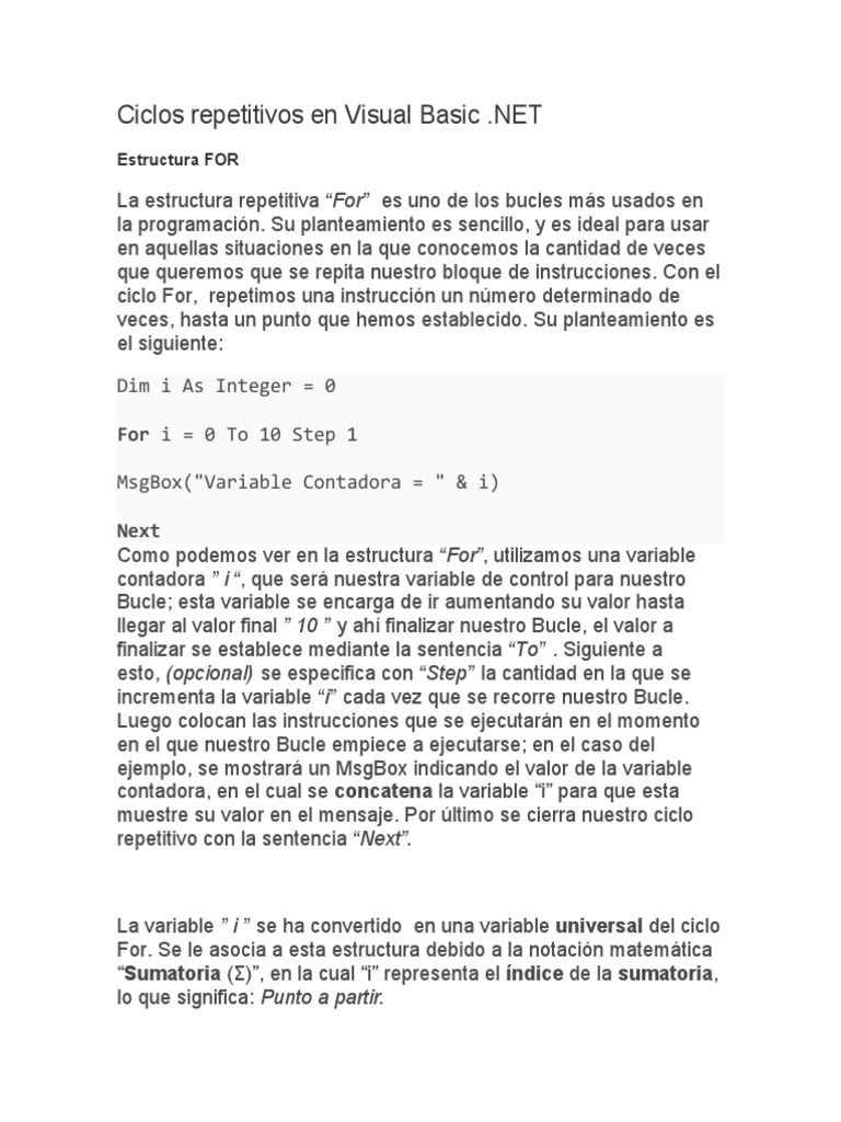 Ciclos Repetitivos en Visual Basic | Descargar gratis PDF | Flujo de control | Básico