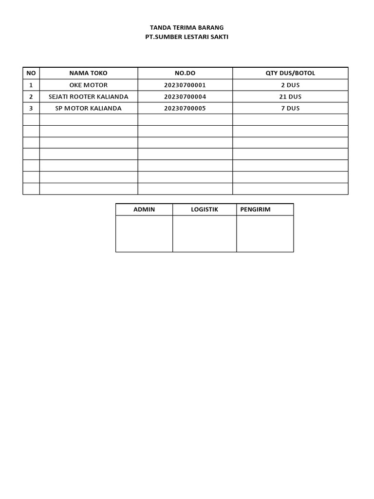 Form Pengiriman Barang | PDF