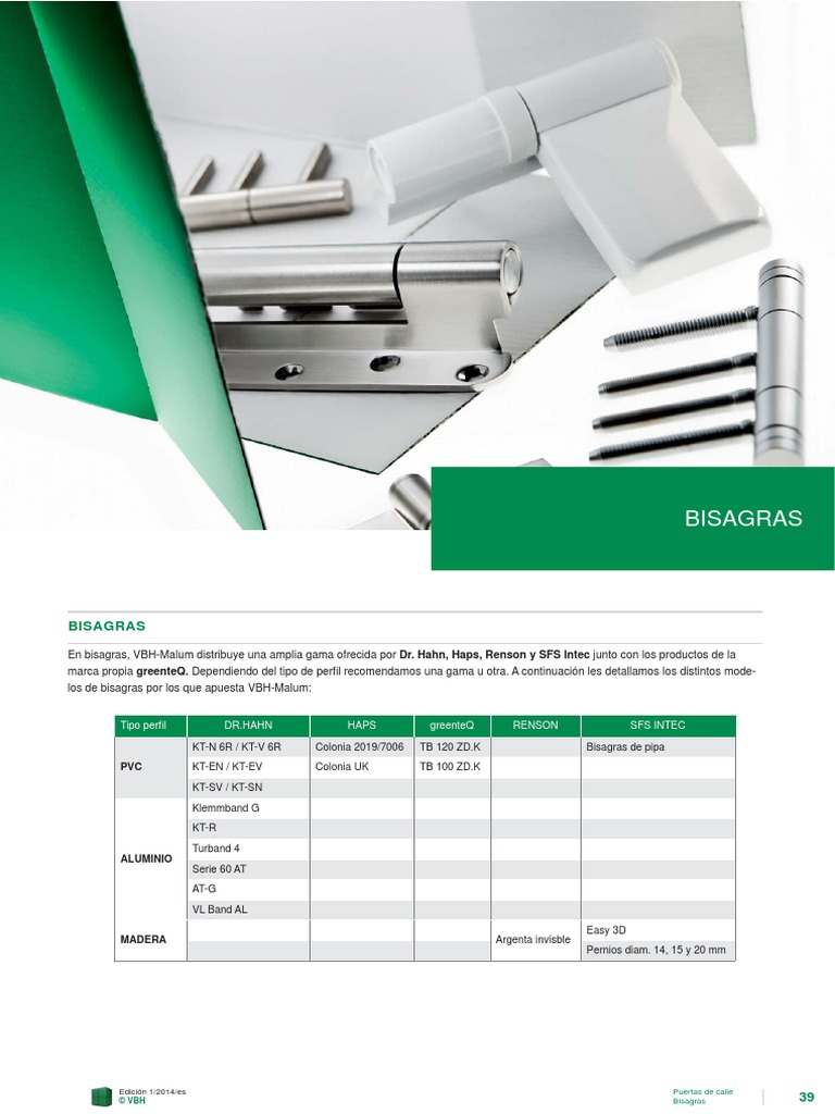 Bisagras para Aluminio | PDF | Materiales de construcción | Materiales