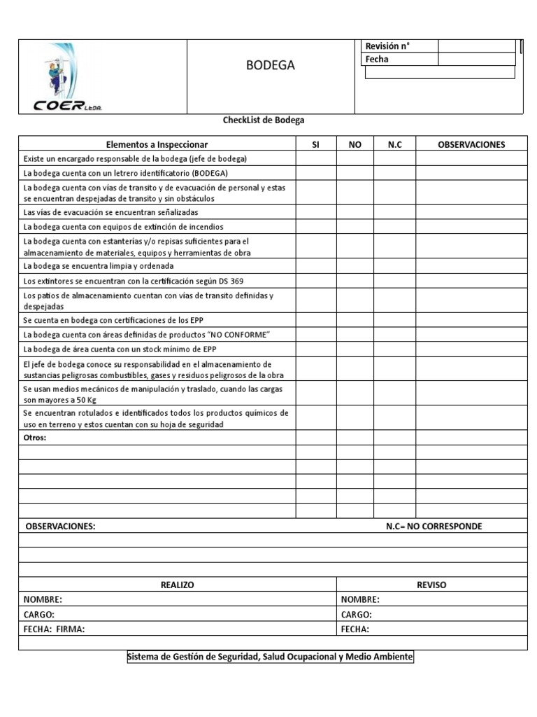 Checklist BODEGA | PDF