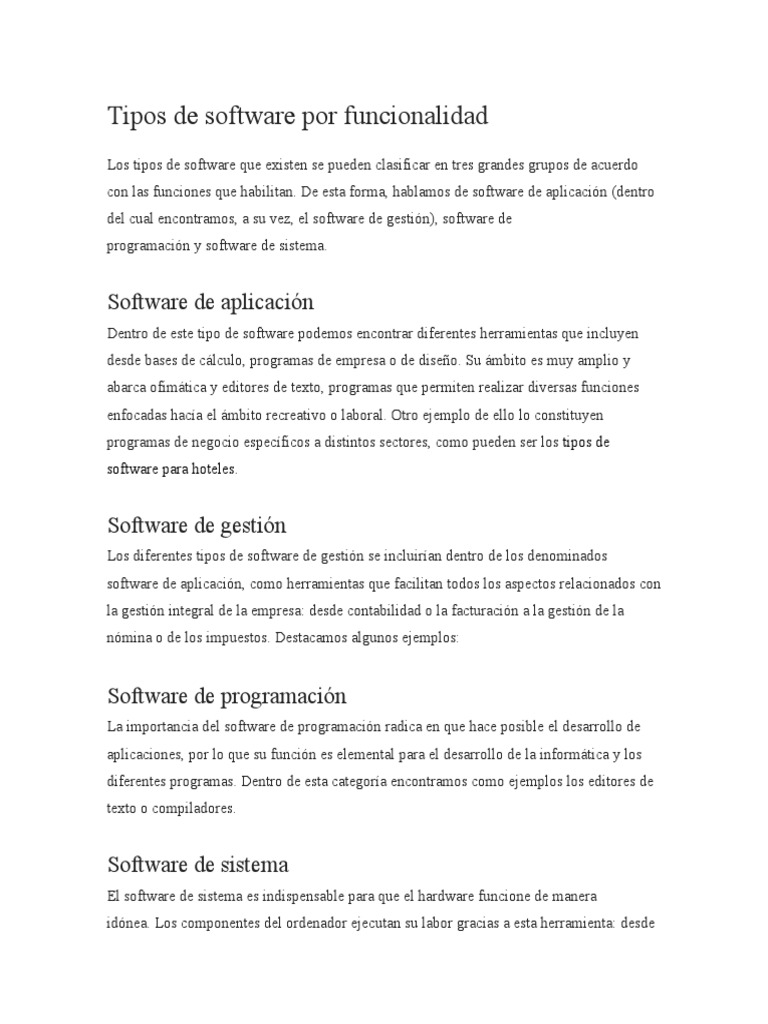 Tipos de Software Por Funcionalidad | PDF | Software | Software de la ...