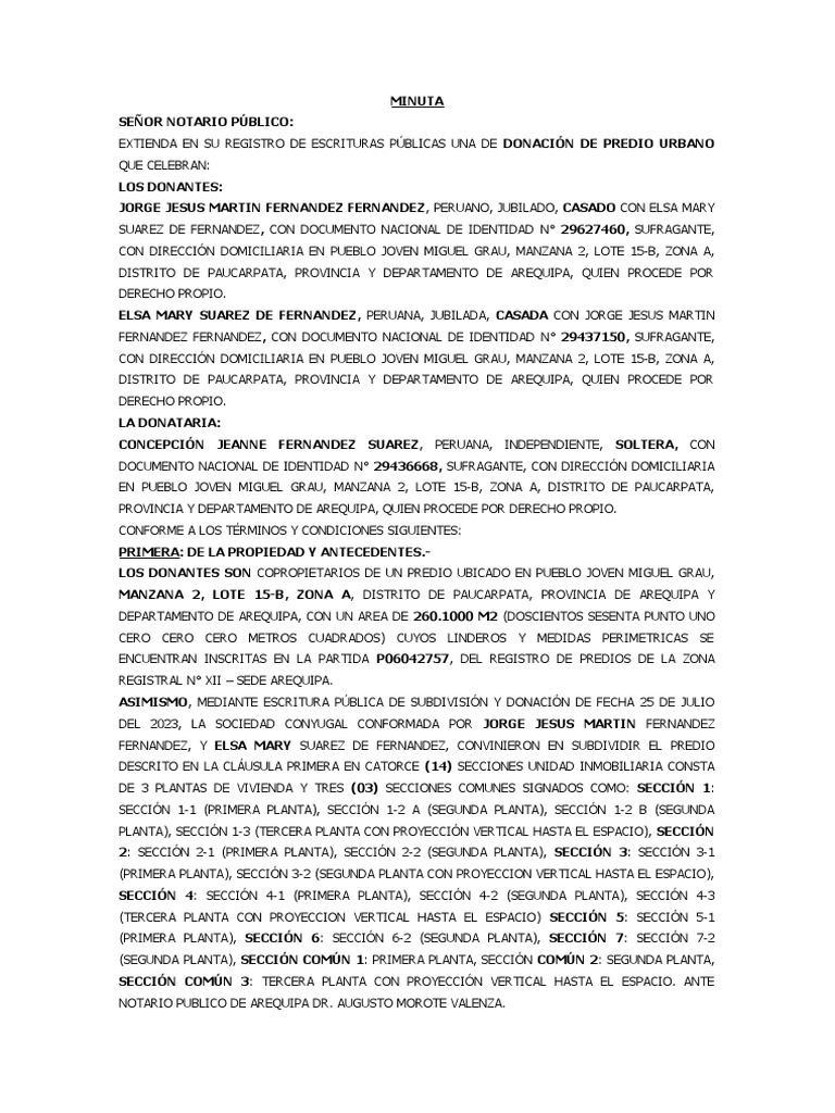 Minuta de Donacion de Seccion 6 Concepción Jeanne Fernandez Suarez ...