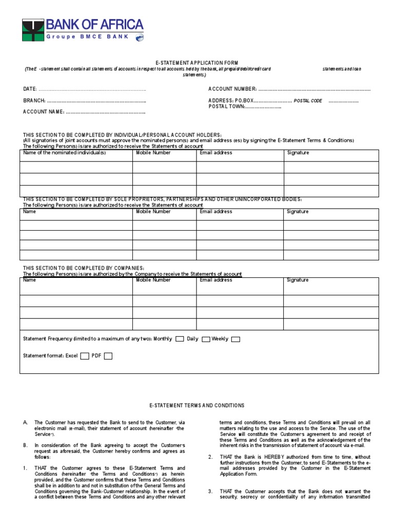 BOA Kenya E Statement Application Form | PDF