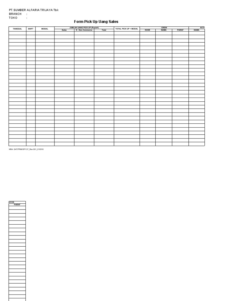 MAP ACCO 4 - Form Pick Up Uang Sales | PDF | Business