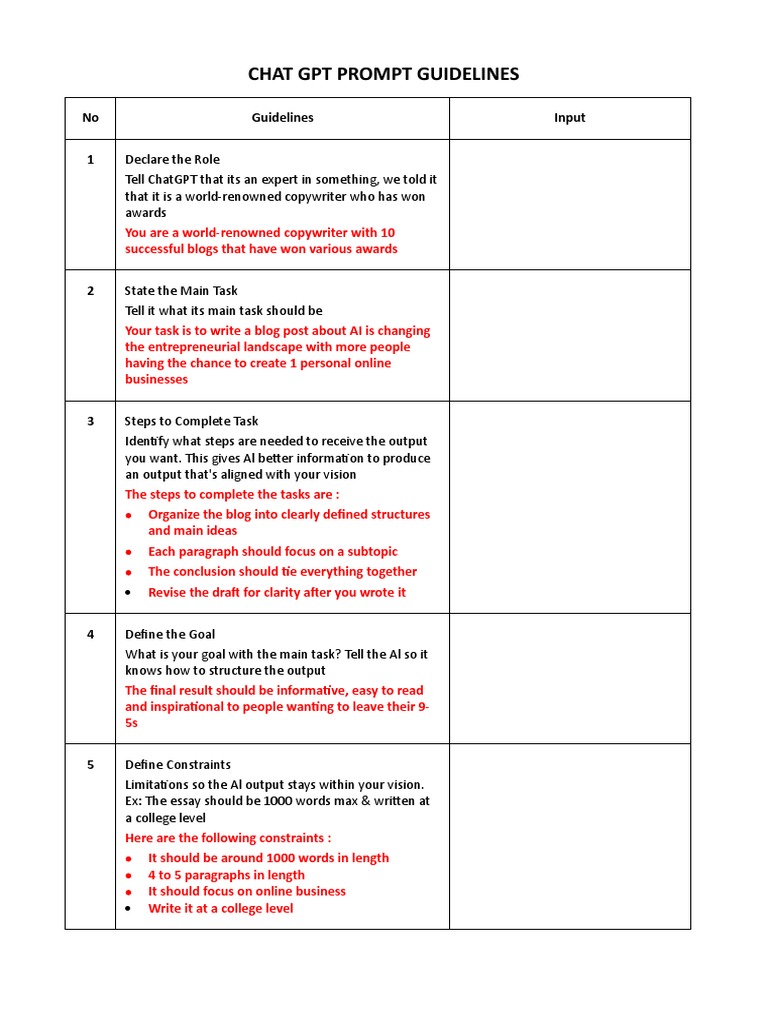 Chat GPT Prompt Guidelines | PDF