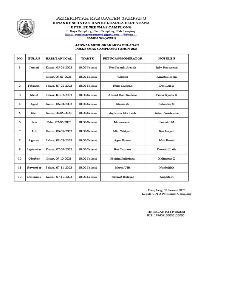 Jadwal Pertemuan TH 2023 | PDF