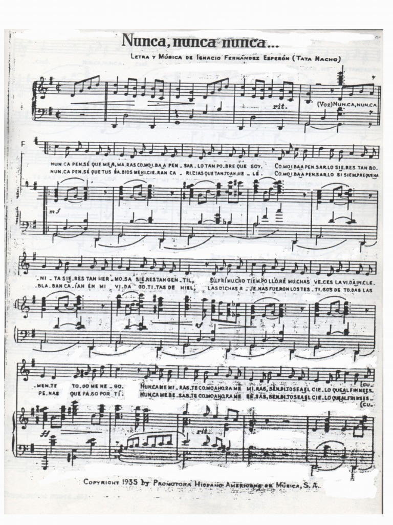 Partitura: "Nunca, nunca, nunca" Tata Nacho | PDF
