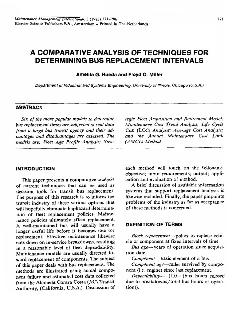 Comparative Analysis of Techniques For Determining Bus Replacement ... Comparative Analysis of Techniques For Determining Bus Replacement ...