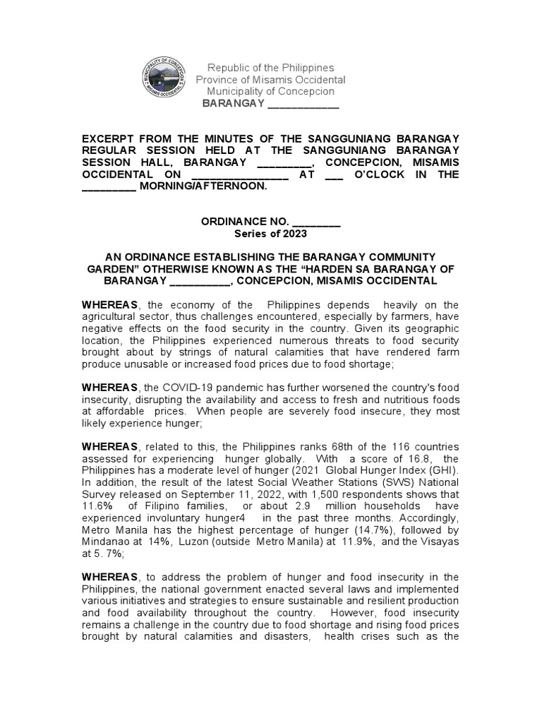 Barangay Community Garden Ordinance | PDF | Hydroponics | Food Security