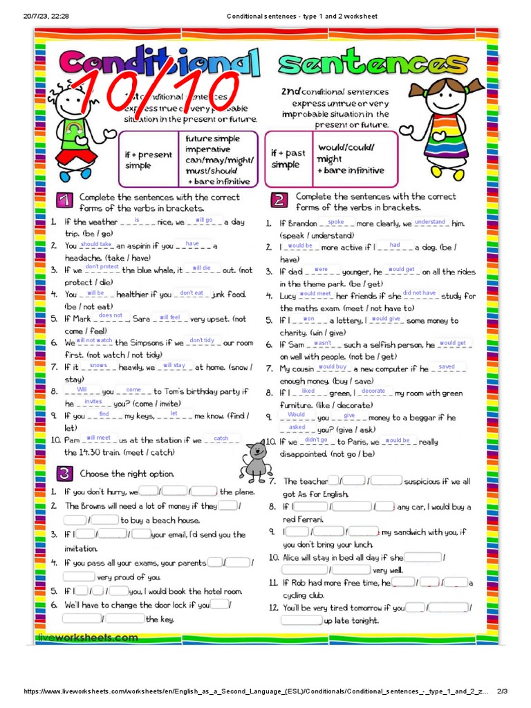 Conditional Sentences - Type 1 and 2 Worksheet | PDF