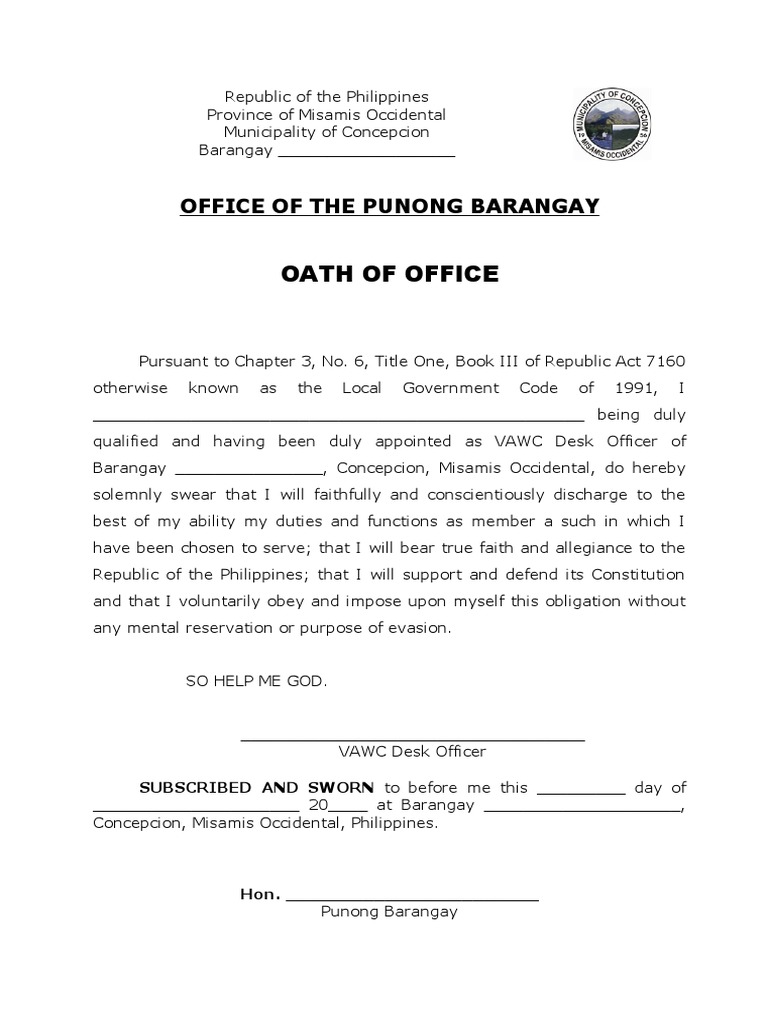 Oath of Office VAWC Desk Officer | PDF