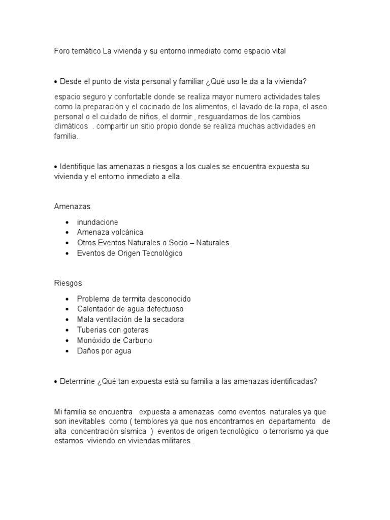 Foro Temático La Vivienda y Su Entorno Inmediato Como Espacio Vital | PDF