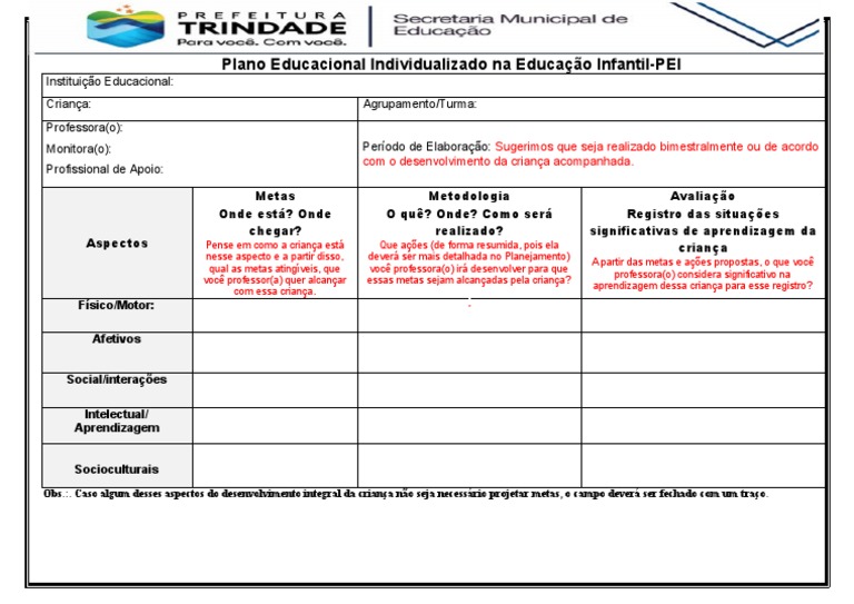 PEI - EDUCAÇÃO INFANTIL Reformulado | PDF