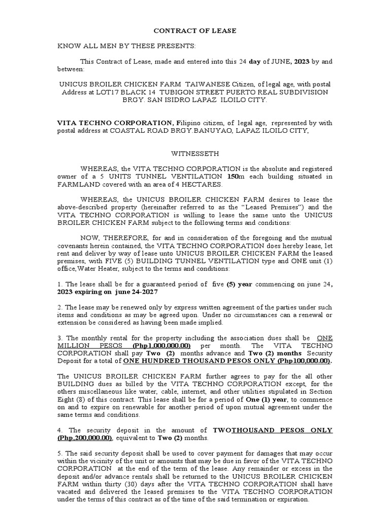 144711164 Sample Contract of Lease Doc | PDF