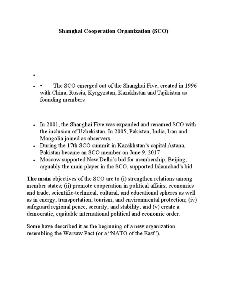 Shanghai Cooperation Organization (SCO) | PDF