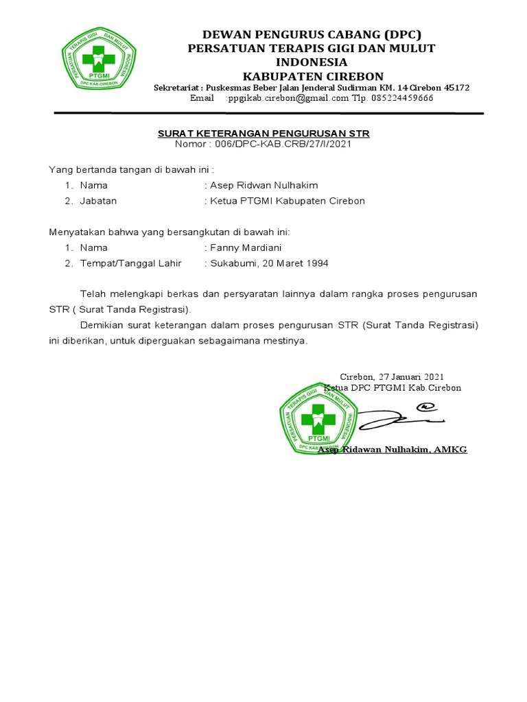 Surat Keterangan Dalam Proses STR | PDF