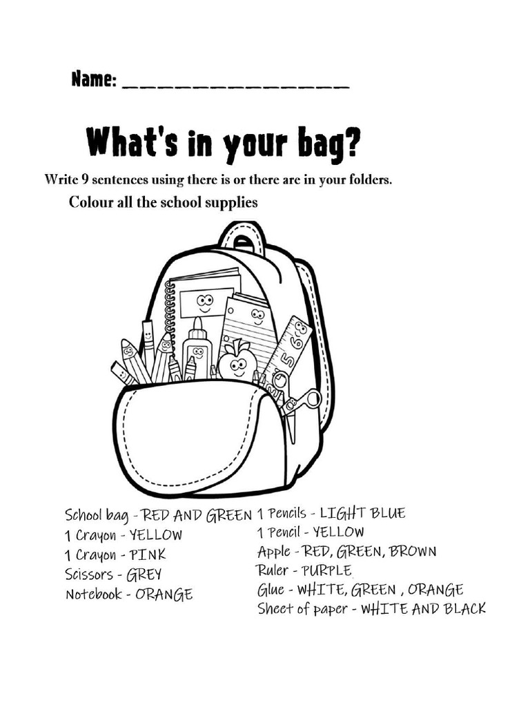 School Supplies Whats in Your Bag Reading Comprehension Exercises ...