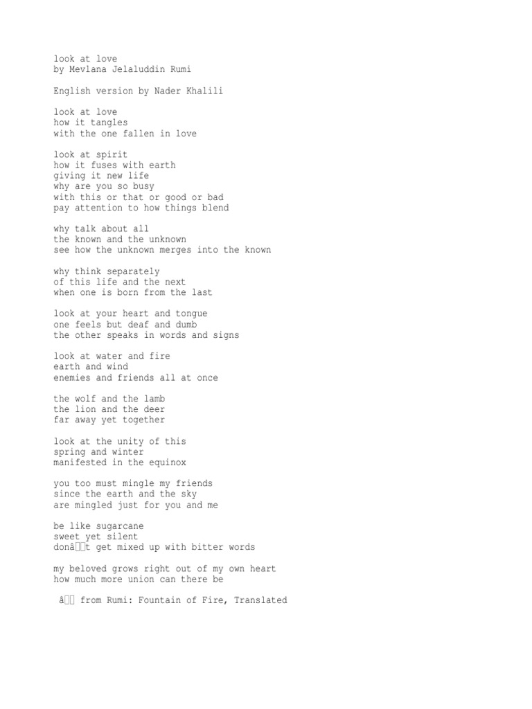 Rumi's Look at Love: A Poetic Reflection | PDF | Language Arts ...