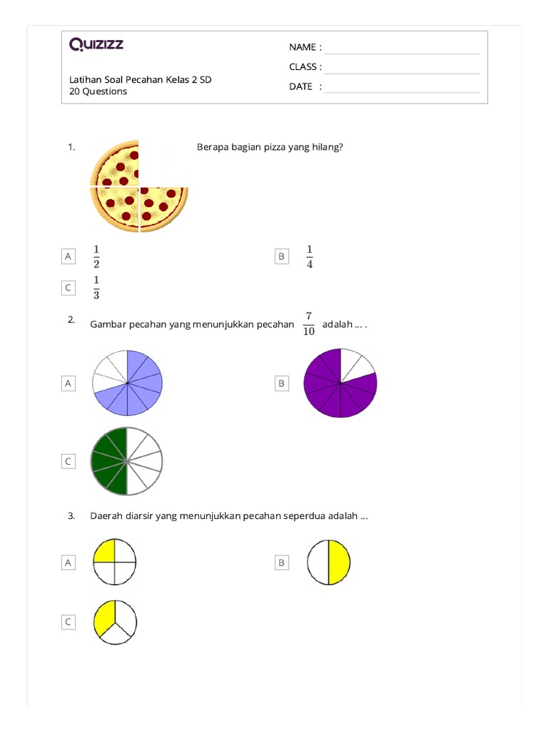 Latihan Soal Pecahan Kelas 2 SD | PDF