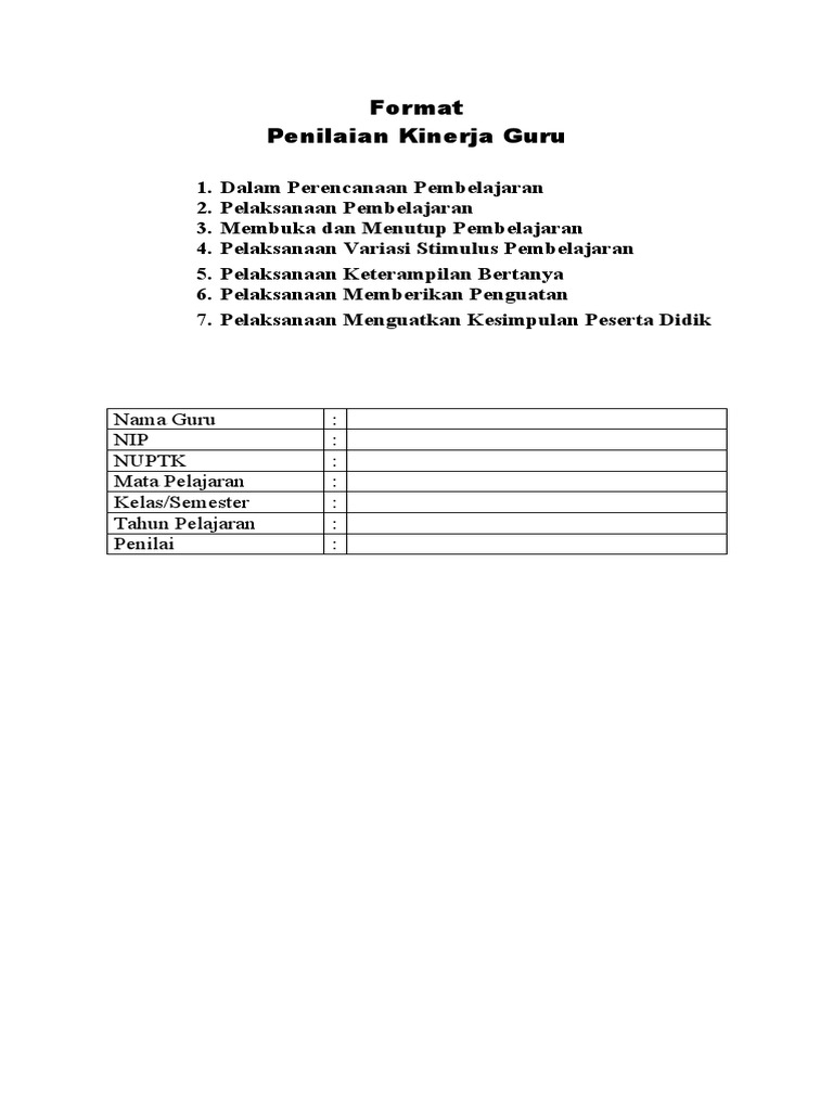 Contoh Format Penilaian-Kinerja-Guru | PDF Contoh Format Penilaian-Kinerja-Guru | PDF
