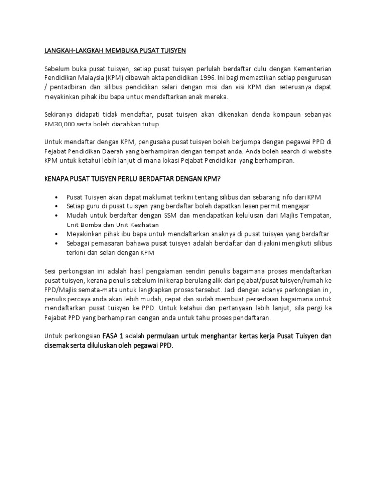 Panduan Pendaftaran Pusat Tuisyen | PDF | Karier & Perkembangan | Bisnis