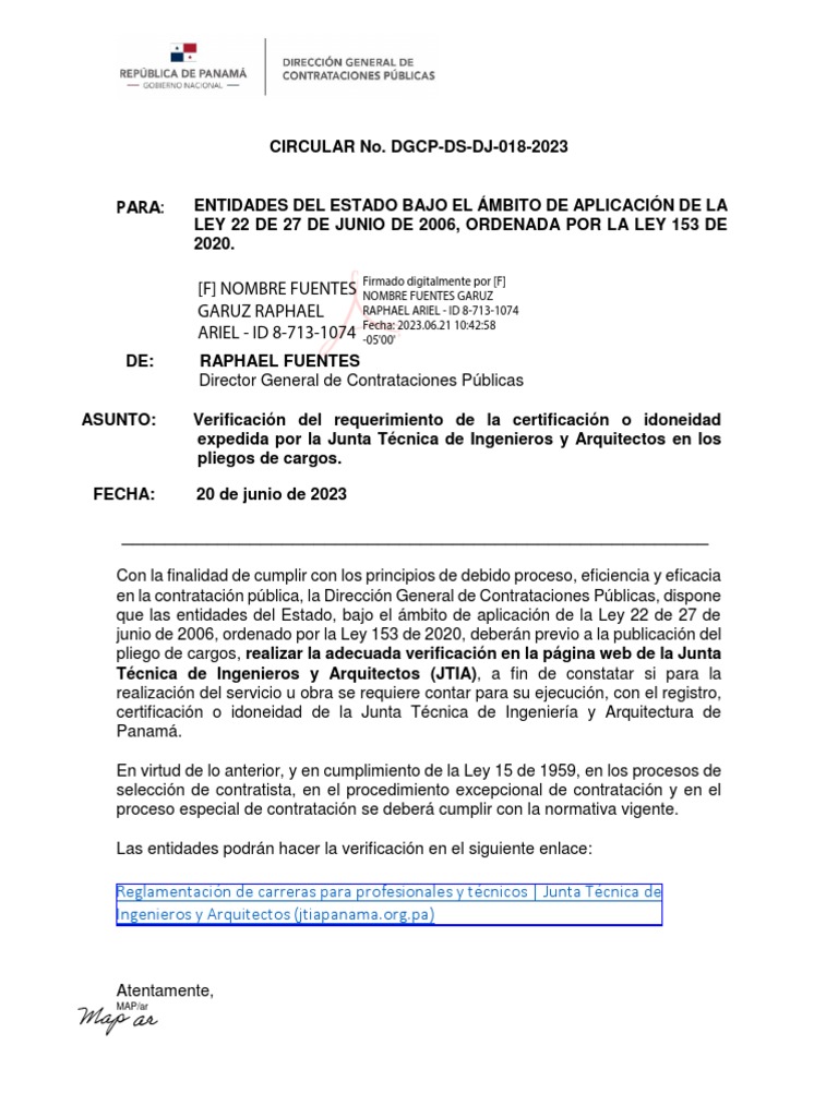 Circular No Dgcp Ds Dj 018 2023 Verificación Del Requerimiento De La
