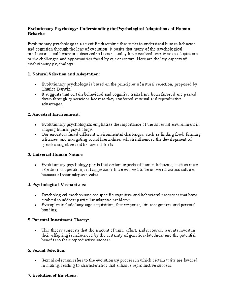 Evolutionary Psychology | PDF | Psychology | Natural Selection