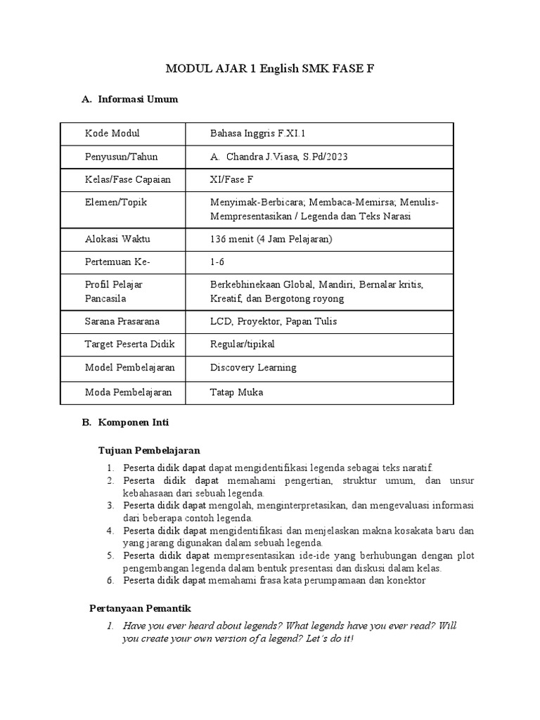 Modul Ajar - English - SMK-XI - Unit 1 | PDF