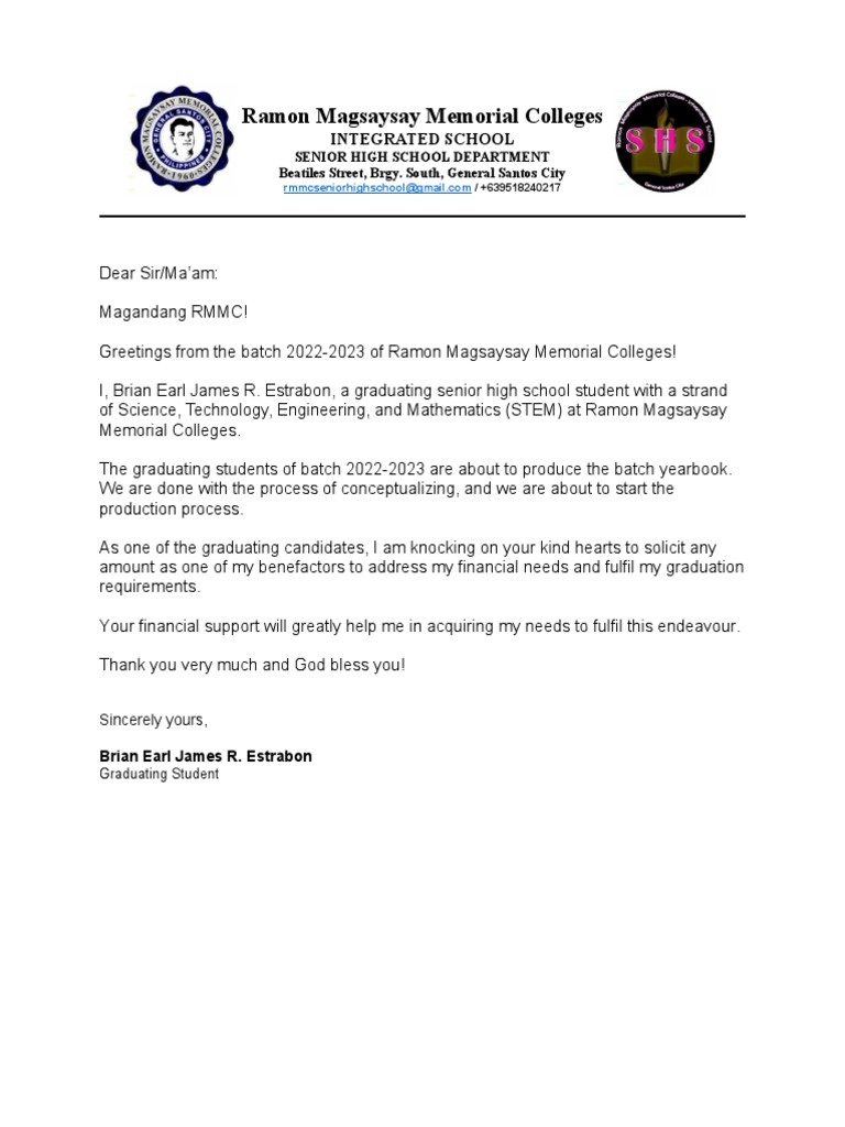 Solicitation Letter For Graduation | PDF