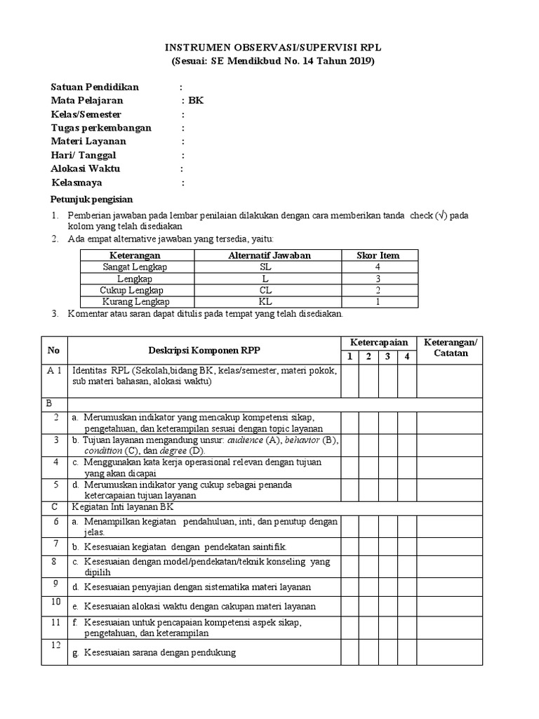 Instrumen Supervisi RPL | PDF