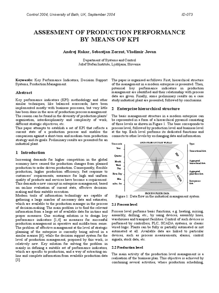 Assesment of Production Performance by Means of Kpi | PDF