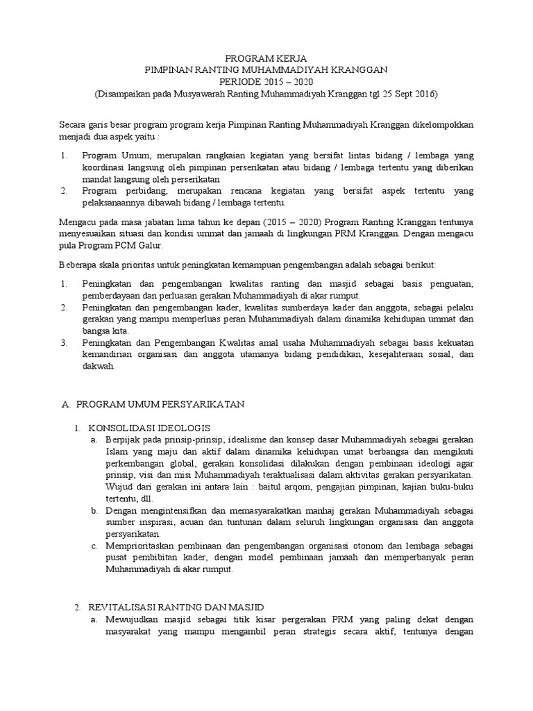 PROGRAM KERJA PRM Kranggan | PDF | Karier & Perkembangan | Bisnis