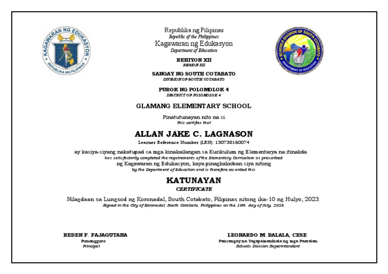 2. Graduation Elementary Certificate | PDF