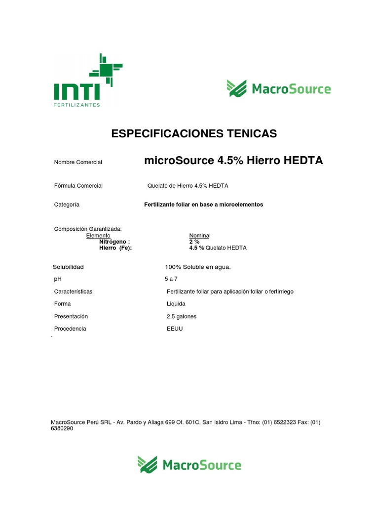MacroSource. - MicroSource 4.5% Hierro HEDTA FT | PDF | Home & Garden ...