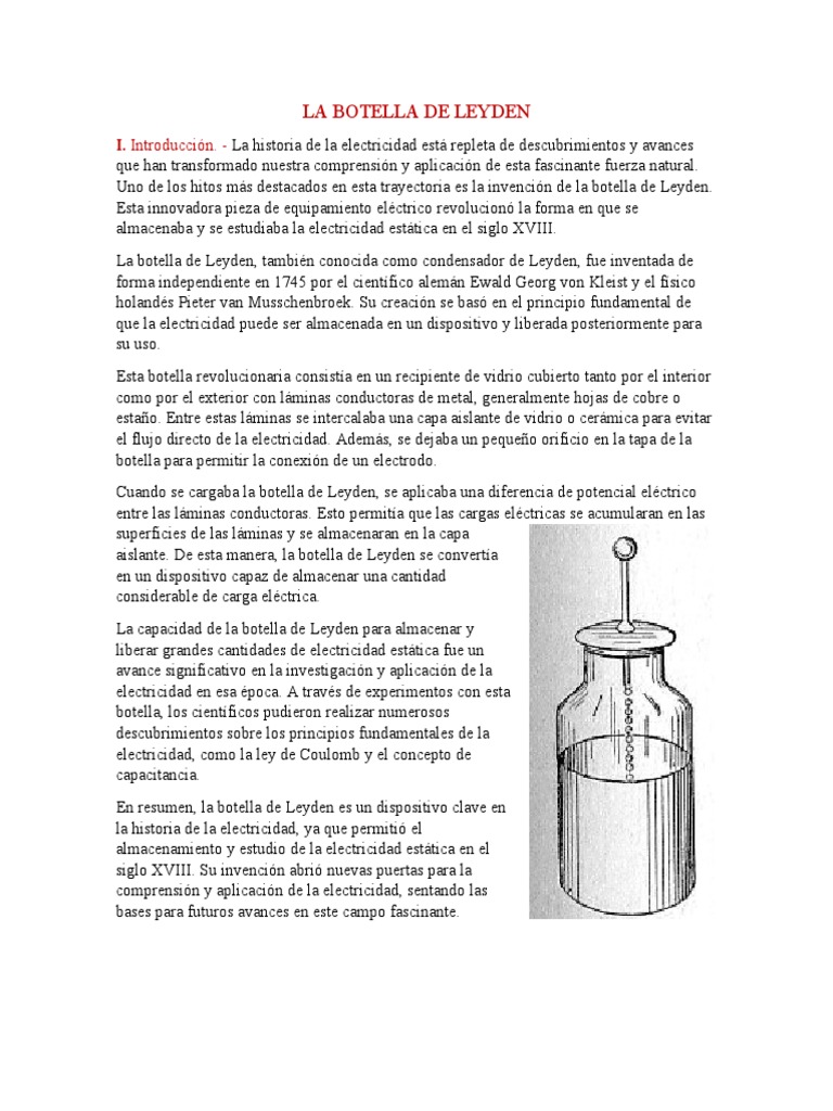 Historia y funcionamiento de la botella de Leyden | PDF | Ciencias ...