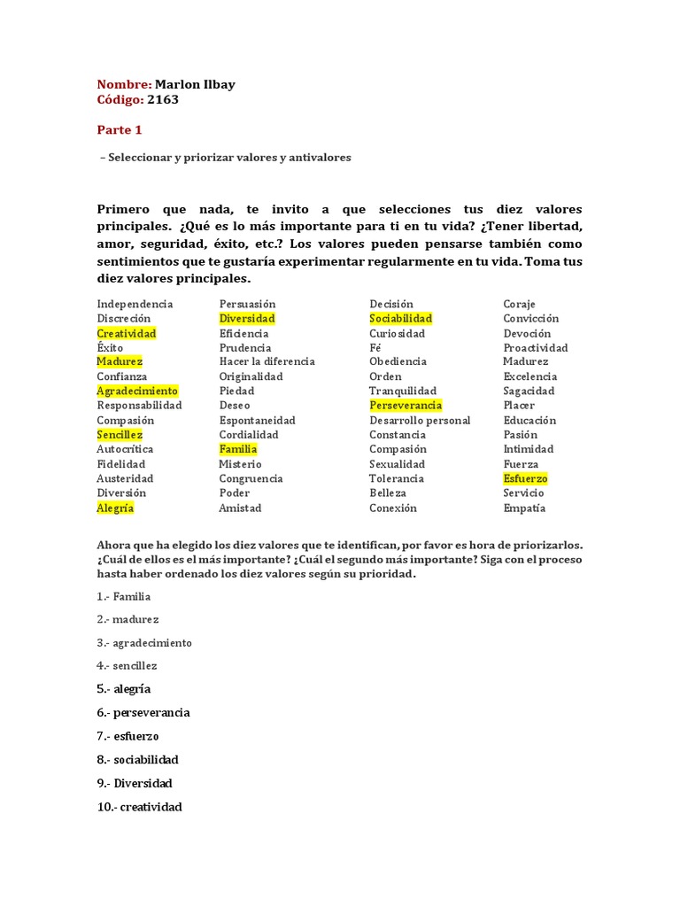 Reflexion Valores y Antivalores | PDF