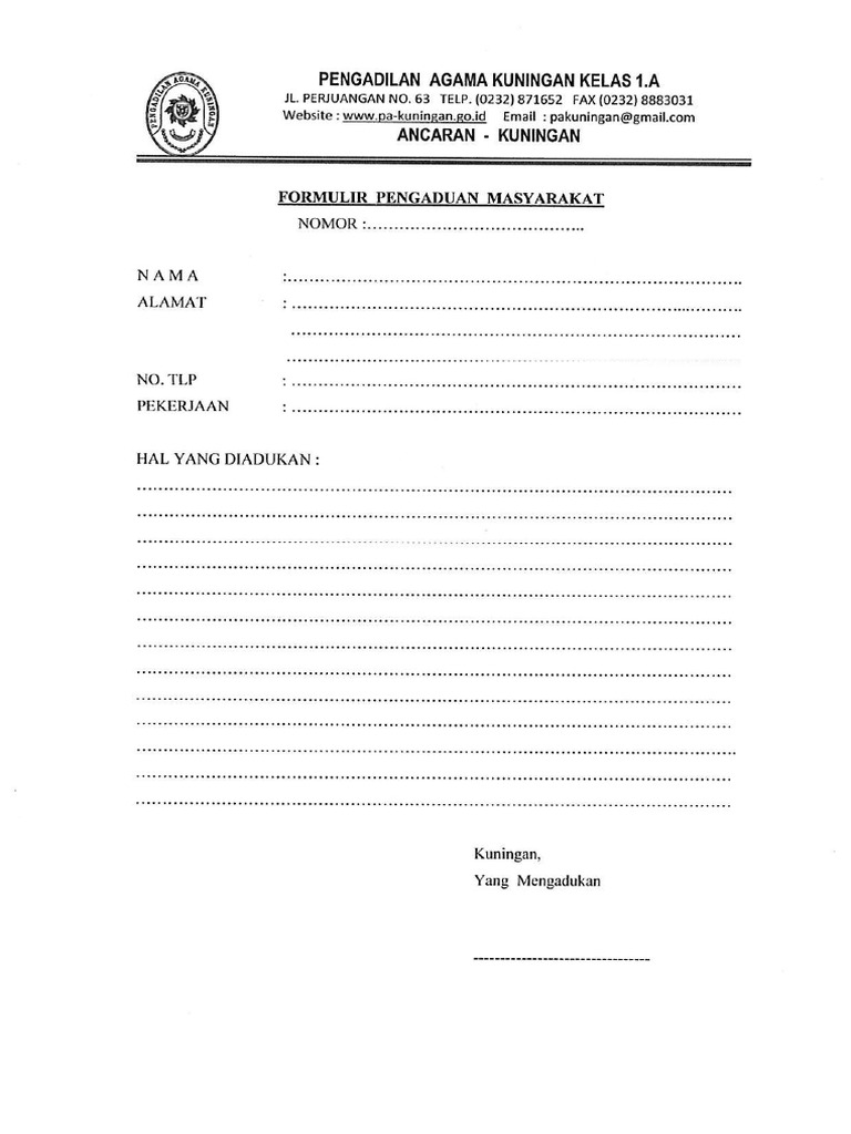 Contoh Formulir Pengaduan Masyarakat | PDF