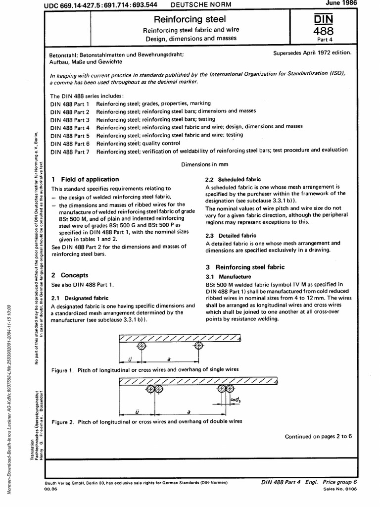 DIN 488-4_reinforced Steel Fabric Wire_dimension_masses | PDF