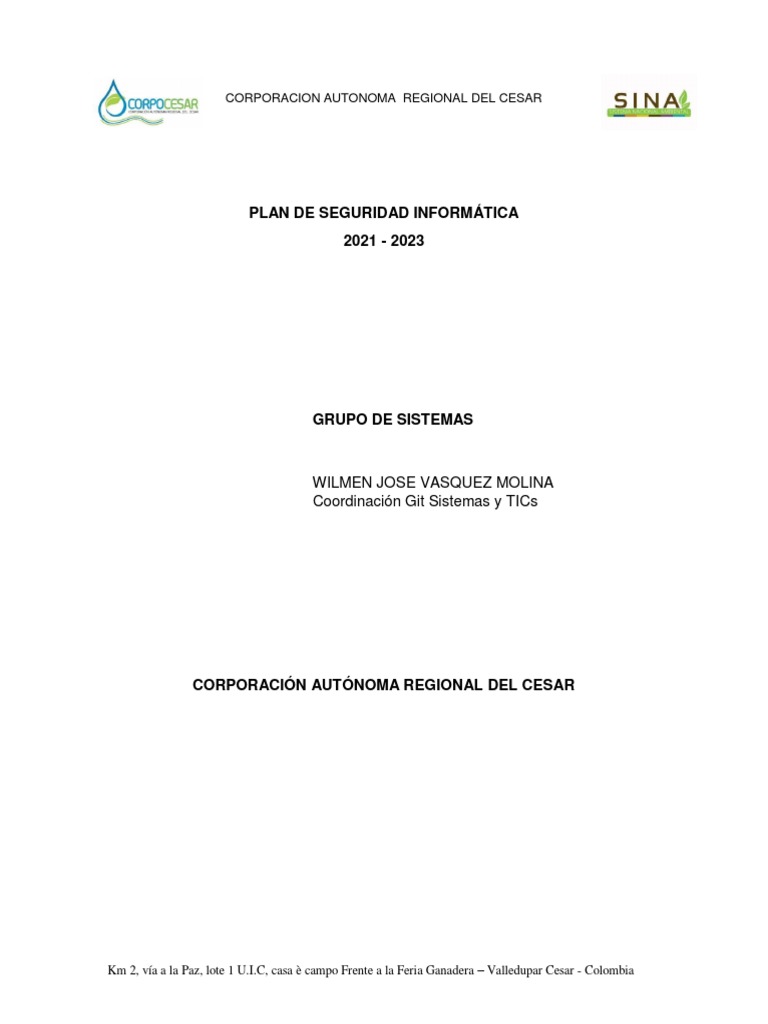 Plan de Seguridad Informatica 2021 2023 | PDF