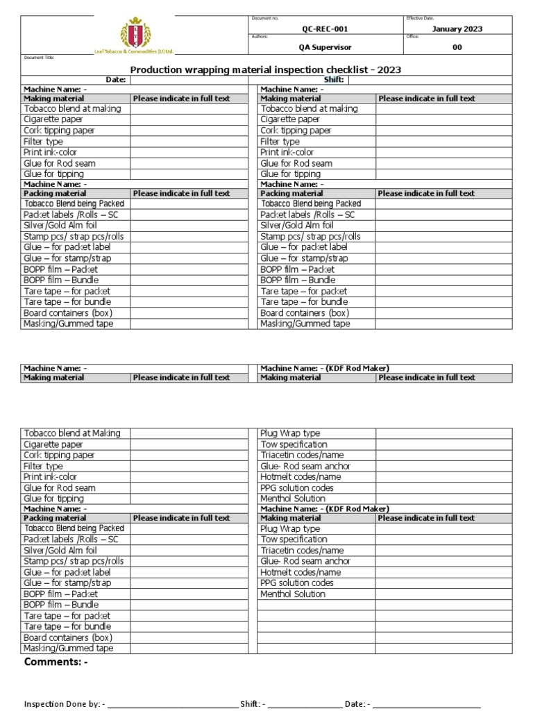 Material Inspection Checklist | PDF