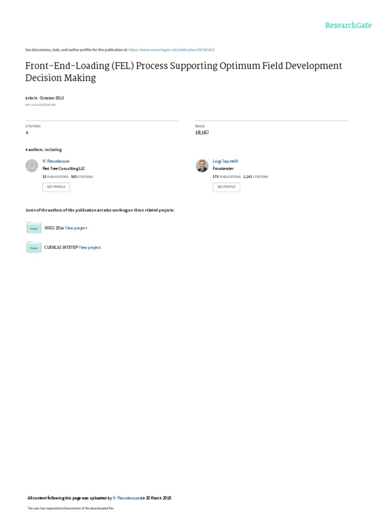Front-End-Loading (FEL) Process Supporting Optimum Field Development Decision Making | PDF