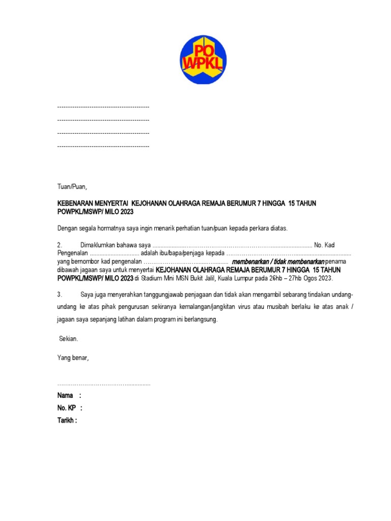 Surat Kebenaran Ibu Bapa | PDF