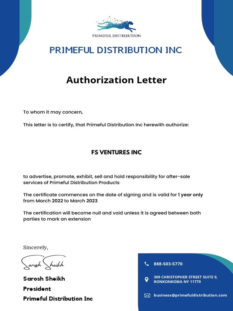 Authorization Letter PD FS VENTURES INC | PDF
