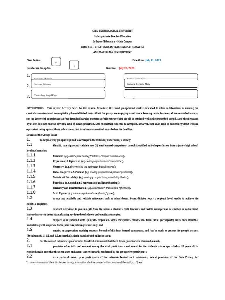 Activity No. 1 Educ 613 | PDF | Learning | Mathematics