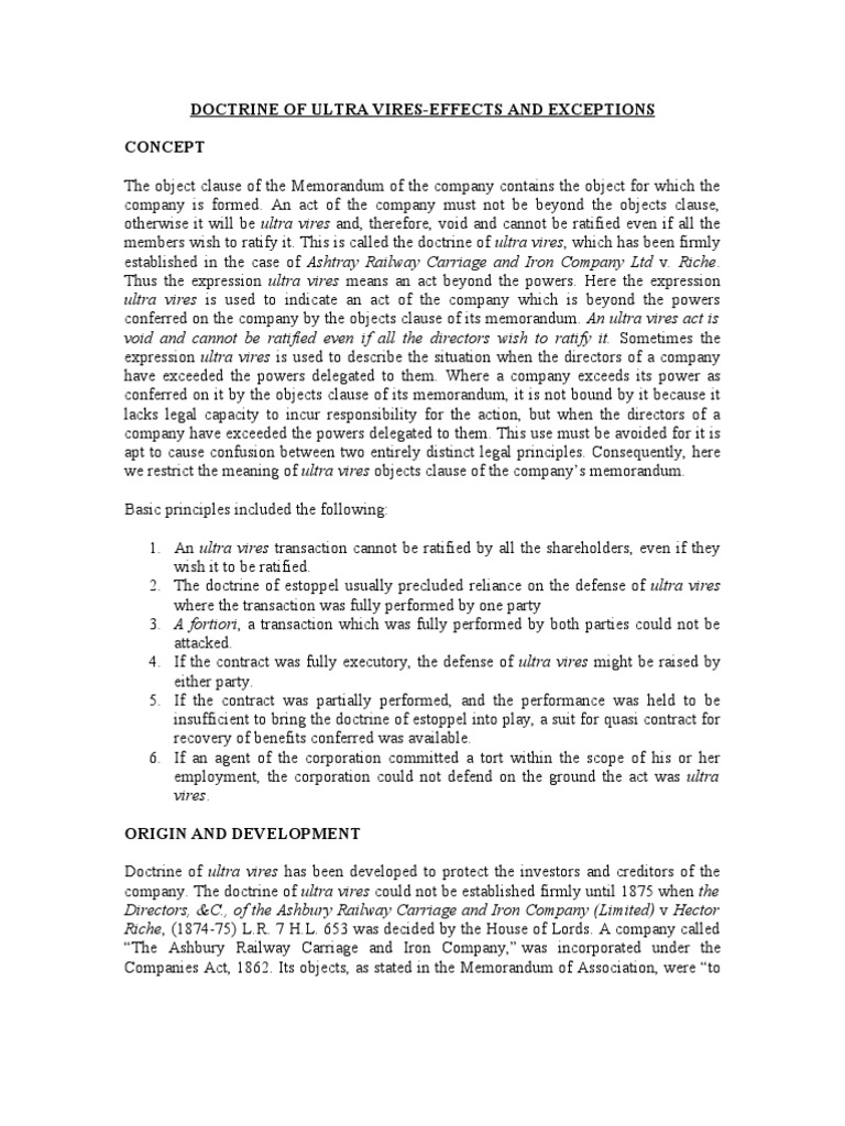 Doctrine of Ultra Vires | PDF