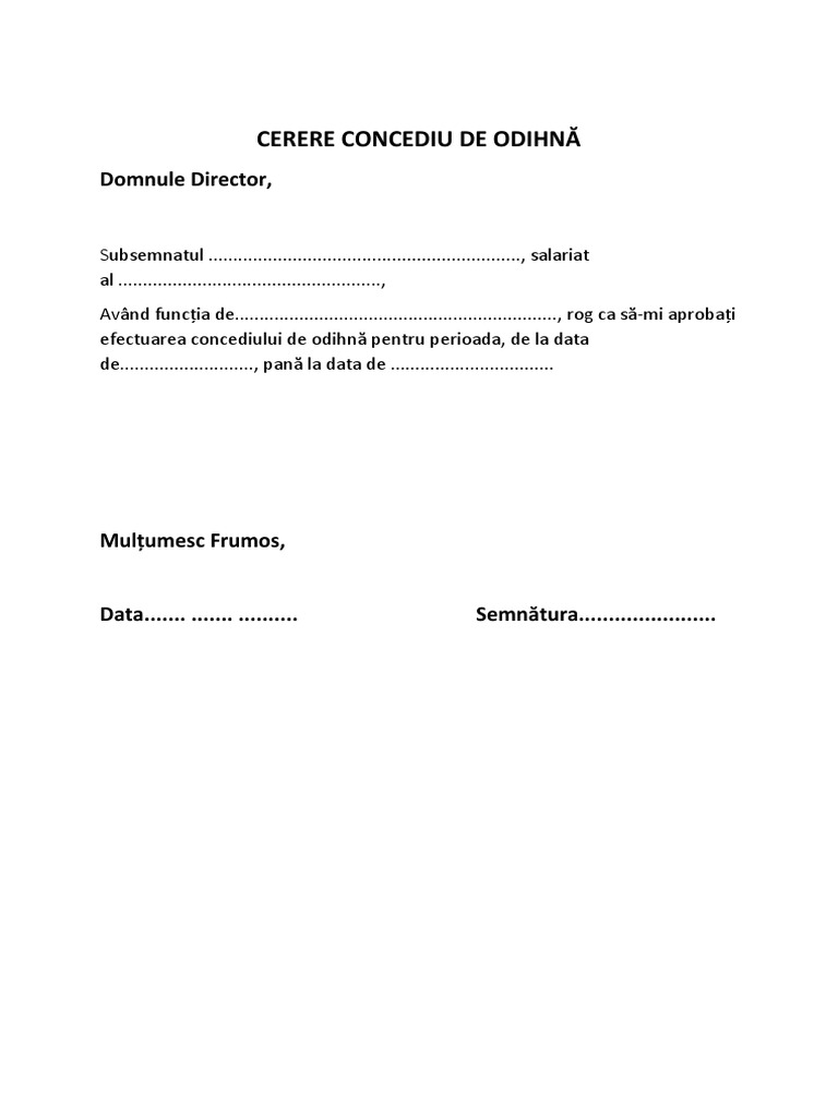 Model Cerere Concediu de Odihna | PDF